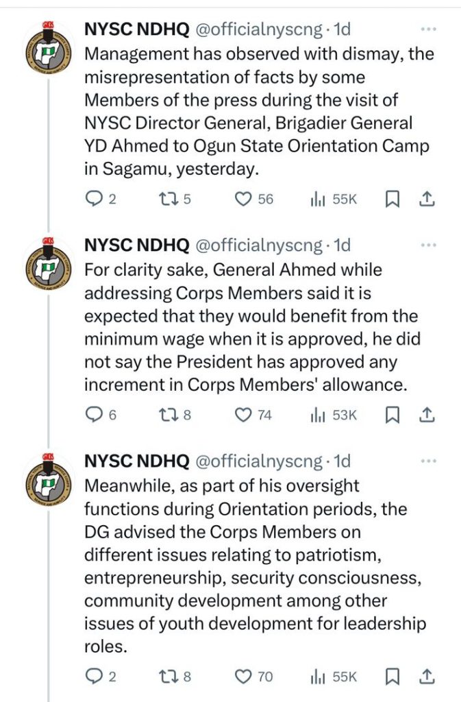 NYSC Debunks Recent Allowance Increment Reports - West Africa Weekly